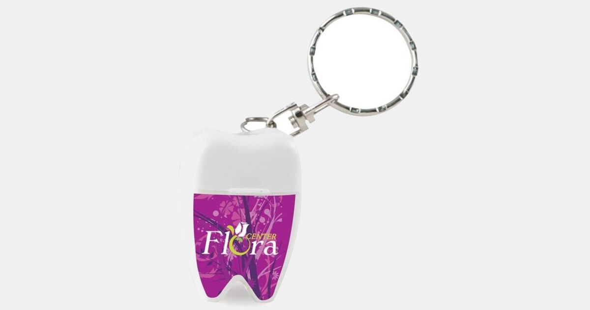Tooth Shaped Dental Floss with Keychain with your logo | MiniThrowBalls.com