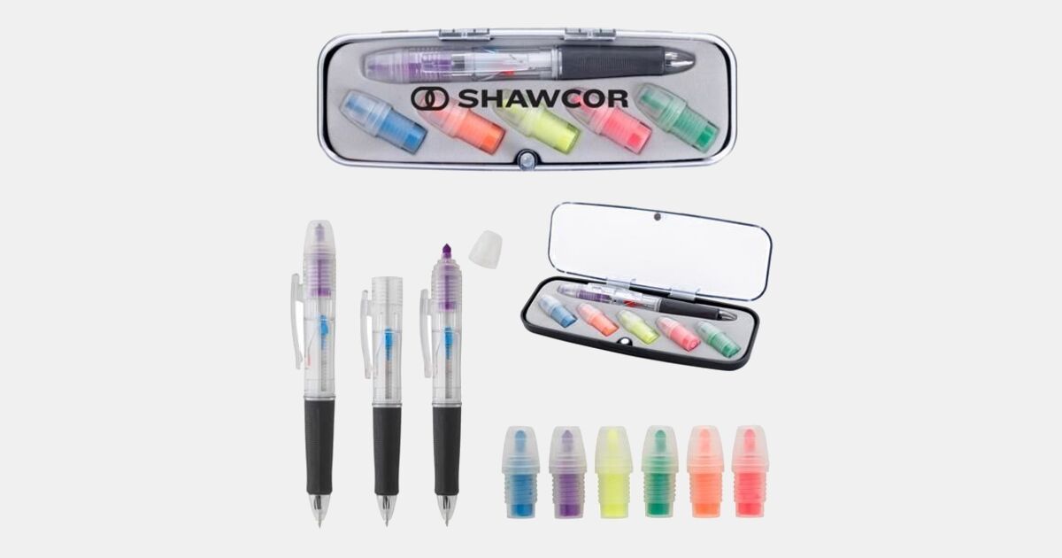 Tri-Color Pen And Highlighter Set with your logo | MiniThrowBalls.com