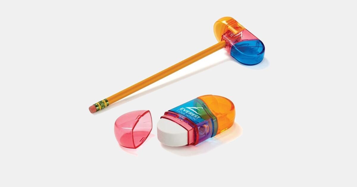 Twister 2-in-1 Pencil Sharpener With Eraser with your logo ...