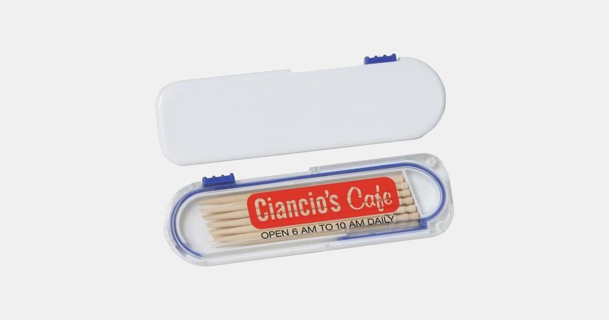 Marketing U Pick Toothpick Holder with your logo | MiniThrowBalls.com