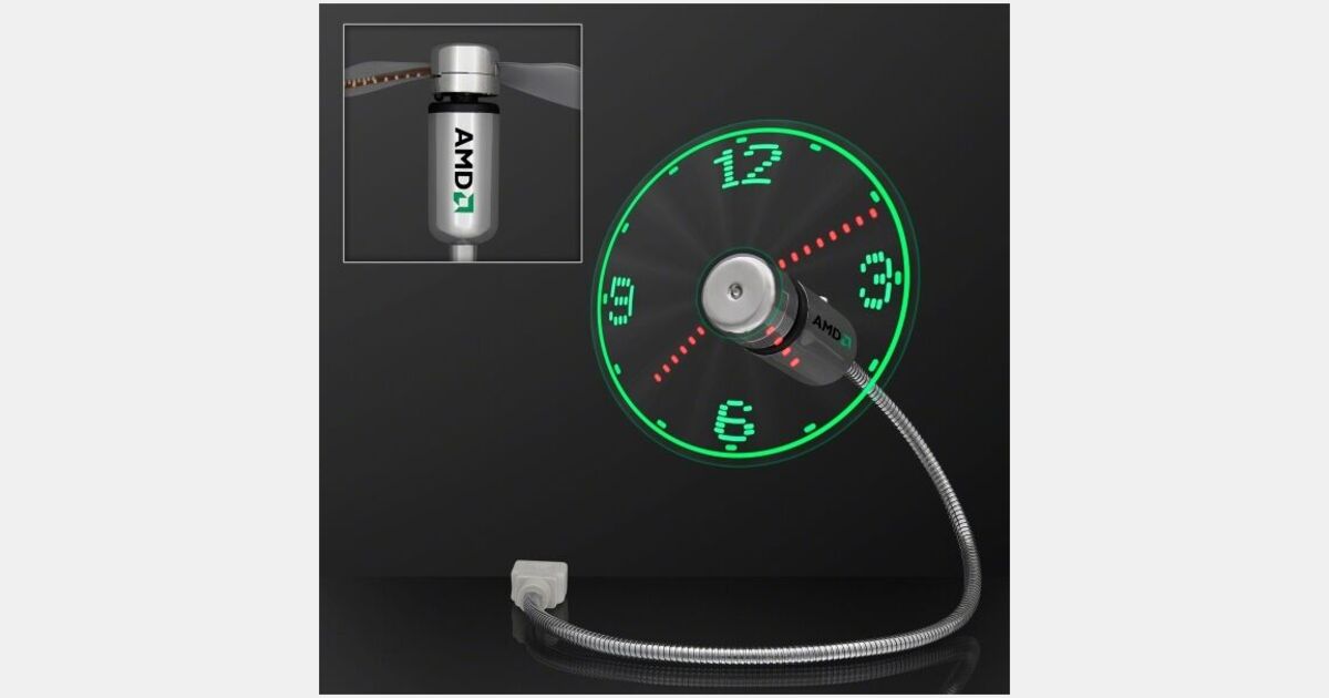 USB Powered LED Light Clock Desk Fan with your logo | MiniThrowBalls.com