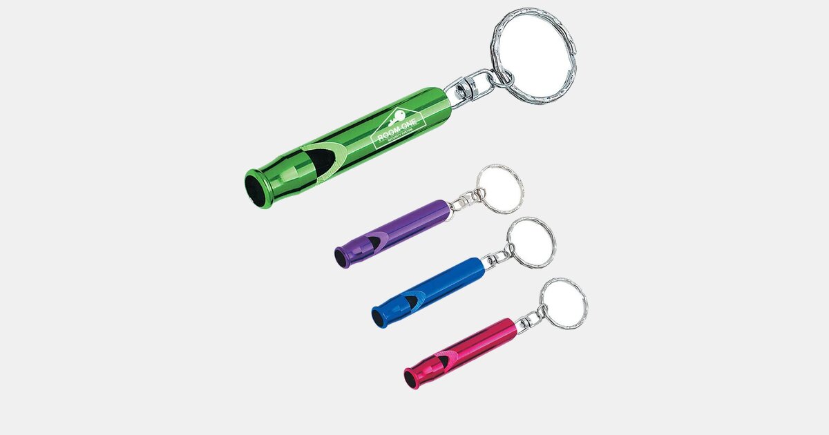 Custom Printed Whistle Key Ring with your logo | MiniThrowBalls.com