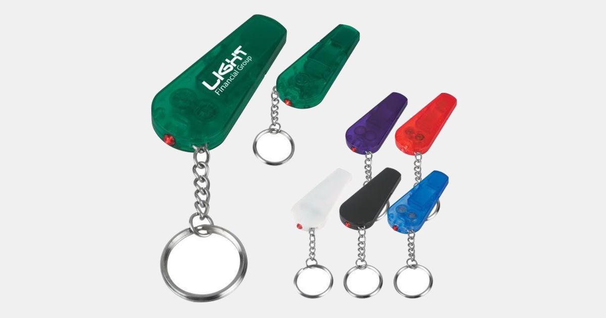 Custom Printed Whistle Light/Key Chain with your logo | MiniThrowBalls.com