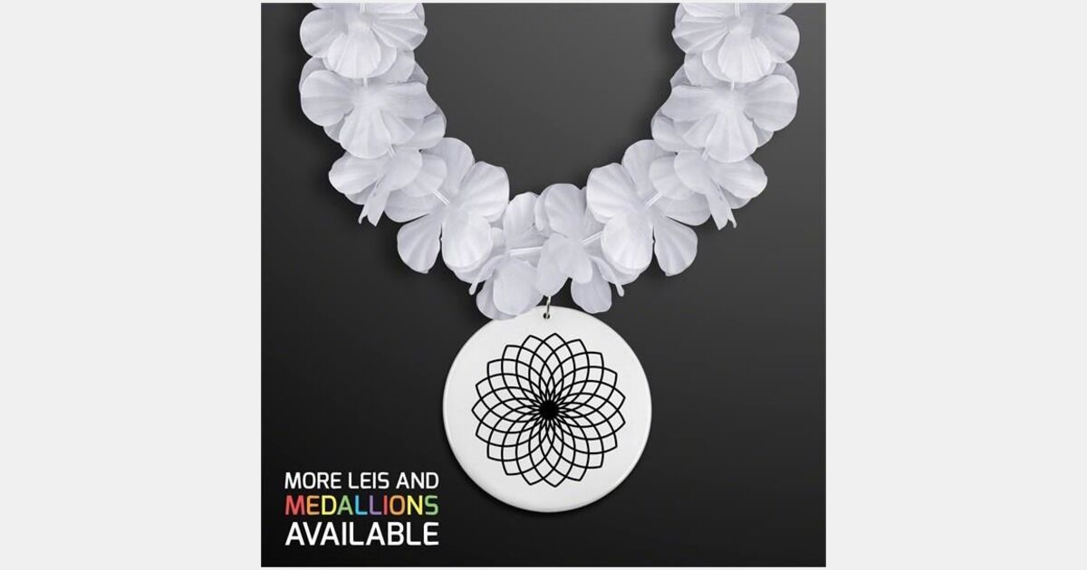 White Flower Lei Necklace with Medallion (Non-Light Up) with your logo ...