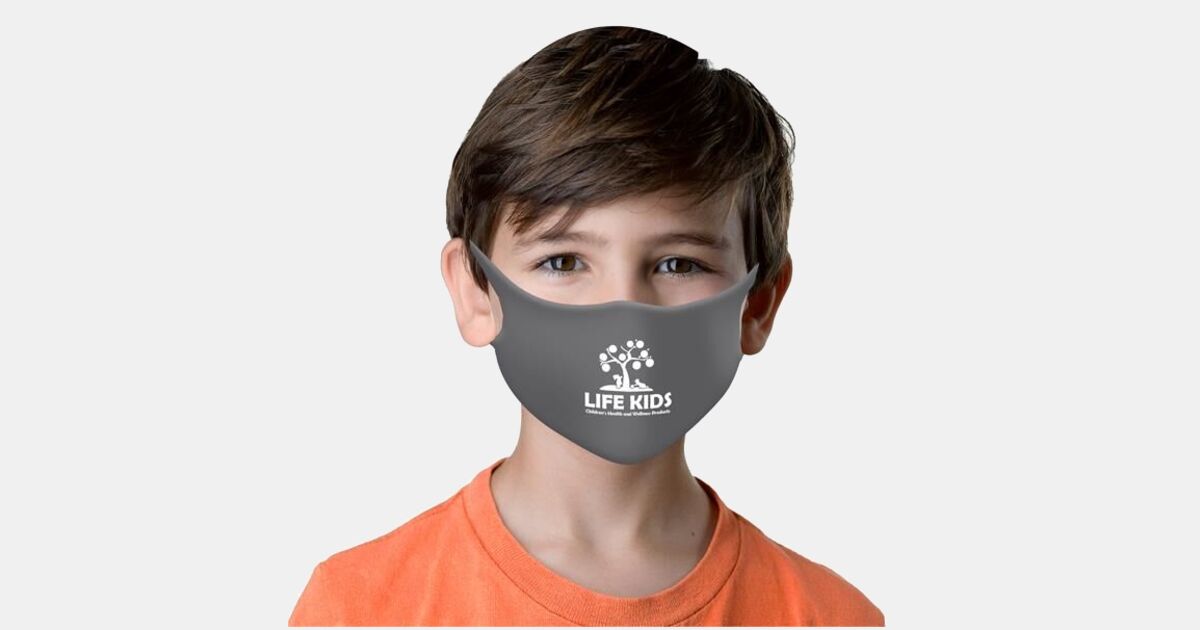 Youth Size Stretch Fit Face Mask with your logo | MiniThrowBalls.com