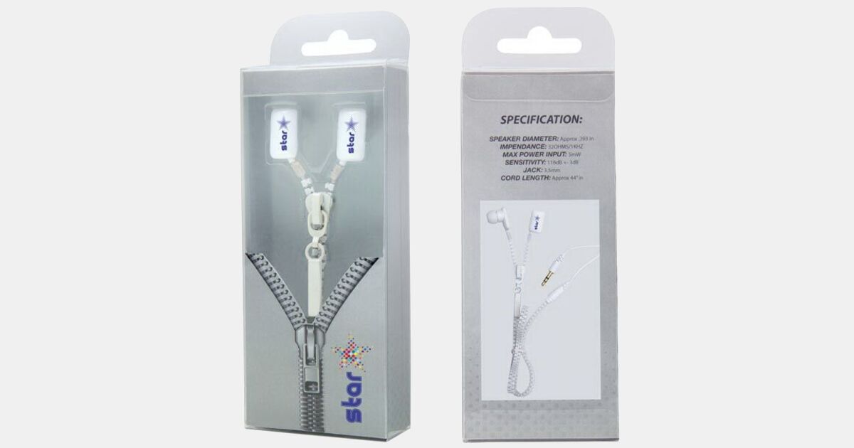 Zipper Earbuds with your logo | MiniThrowBalls.com